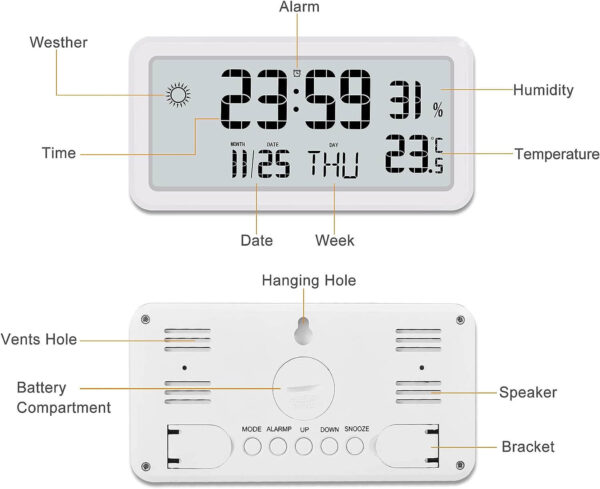 Simplist Ausyst Digital Desk Clock with Date, Week, Temperature, and ...