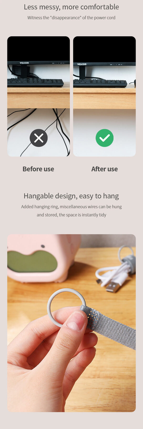 FaSoLa Magic Cable Ties with Hook - Adjustable Cord Organizer Straps (8 ...