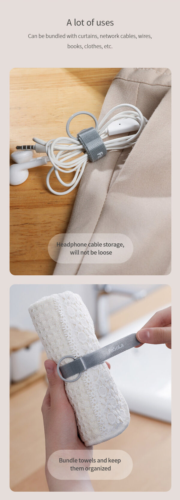 FaSoLa Magic Cable Ties with Hook - Adjustable Cord Organizer Straps (8 ...