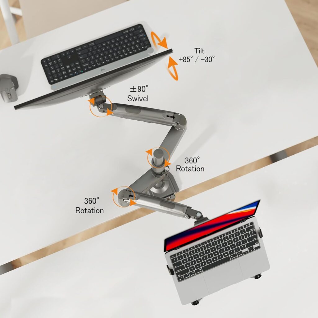 NB (North Bayou) H180-FP Dual Arm Laptop + Monitor Mount for 10-17 ...