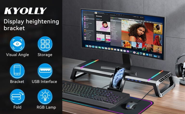 KYOLLY RGB Gaming Computer Monitor Stand Riser - Simplist Desk
