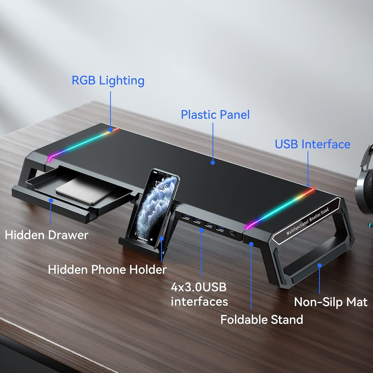 KYOLLY RGB Gaming Computer Monitor Stand Riser - Simplist Desk