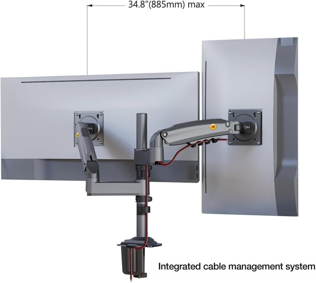 NB H180 Long Arm Heavy-Duty Dual Monitor Arm for 17-32″ Displays ...