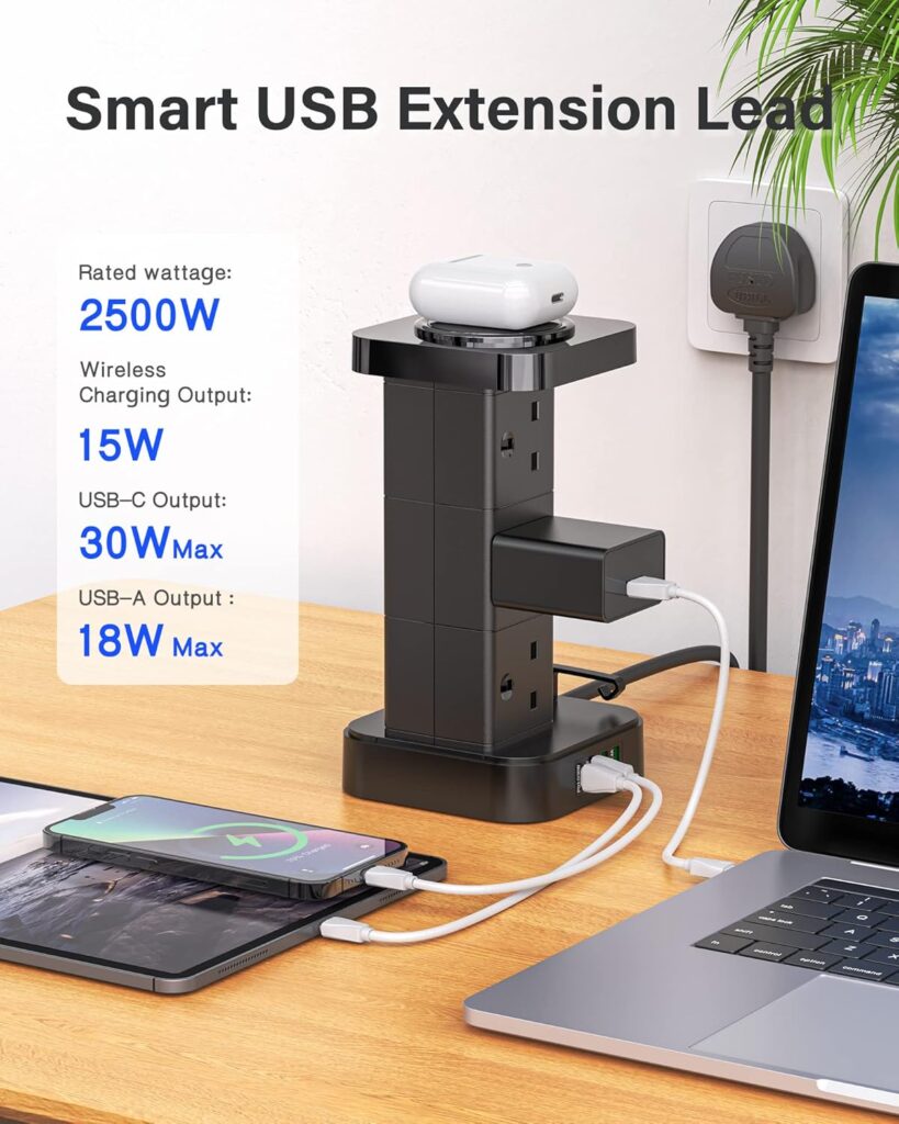 LDNIO 11-in-1 Power Hub (SKW6457) - 4 x USB Outlets + Wireless Charging ...