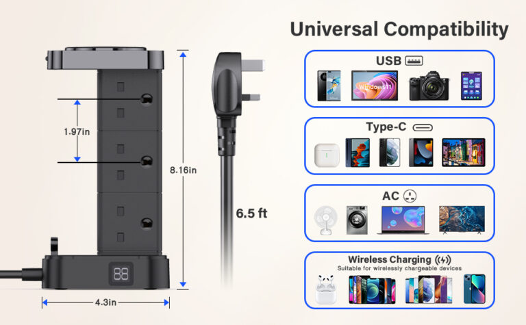 LDNIO 11-in-1 Power Hub (SKW6457) - 4 x USB Outlets + Wireless Charging ...