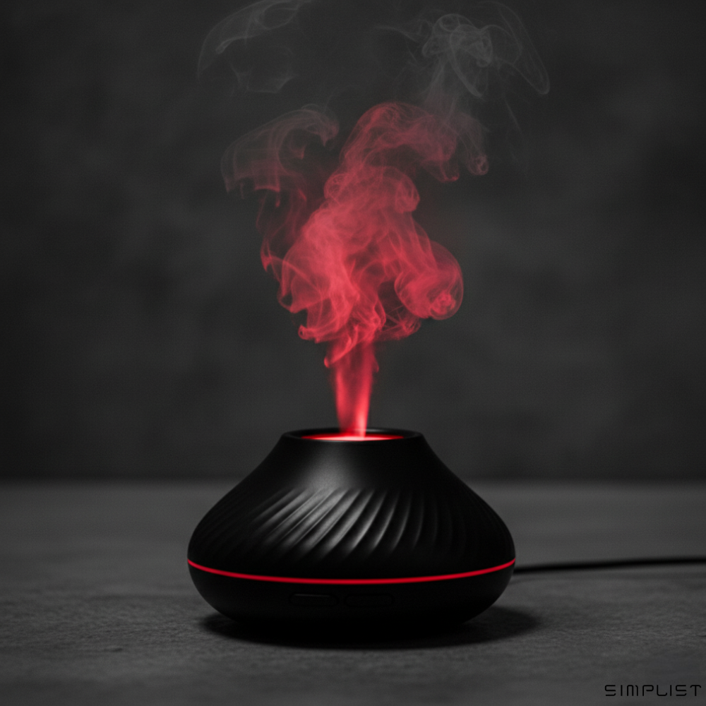 LavaFlame Aromatherapy Humidifier with Volcano Flame Effect, Essential Oil Diffusion, and Auto ...