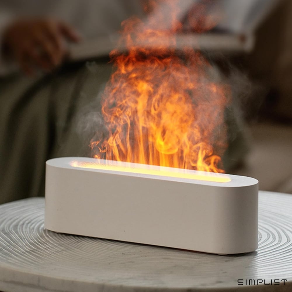 LavaFlame Aromatherapy Humidifier with Volcano Flame Effect, Essential Oil Diffusion, and Auto ...