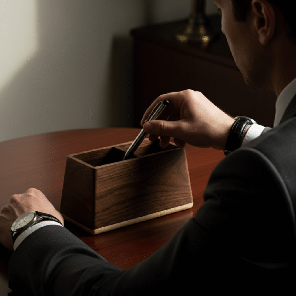 Premium Walnut Dual Pen Holder - The "C" Collection - Simplist Desk