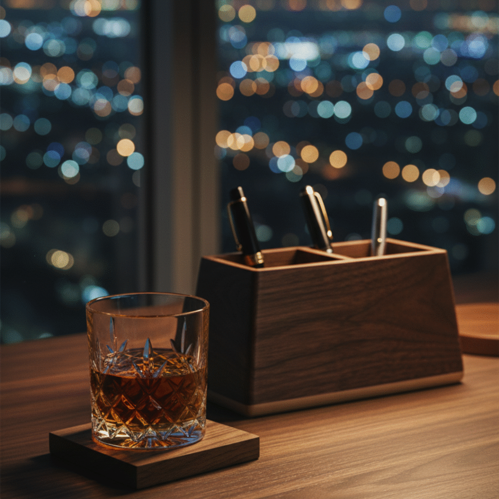 Premium Walnut Dual Pen Holder - The "C" Collection - Simplist Desk