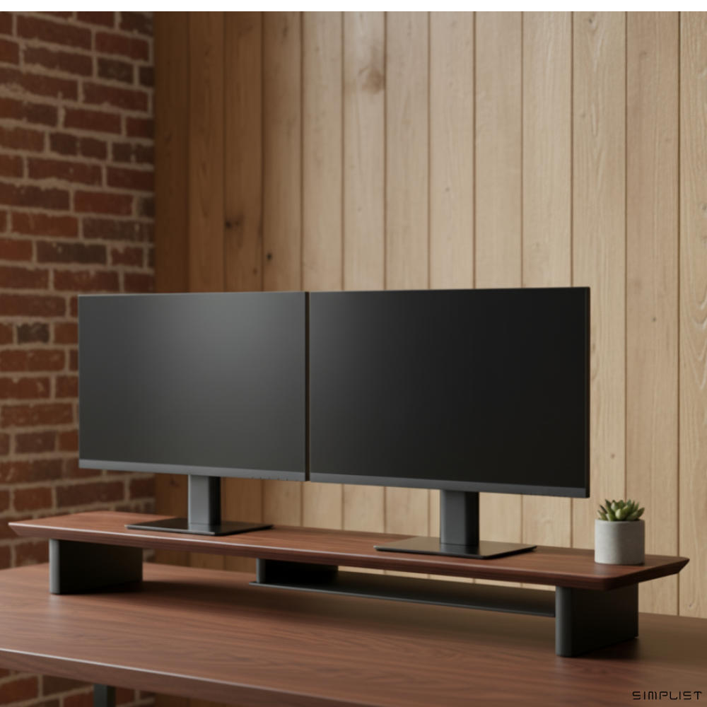 Upergo - Premium Walnut Dual Monitor Riser Stand (VD-42T) - Simplist Desk