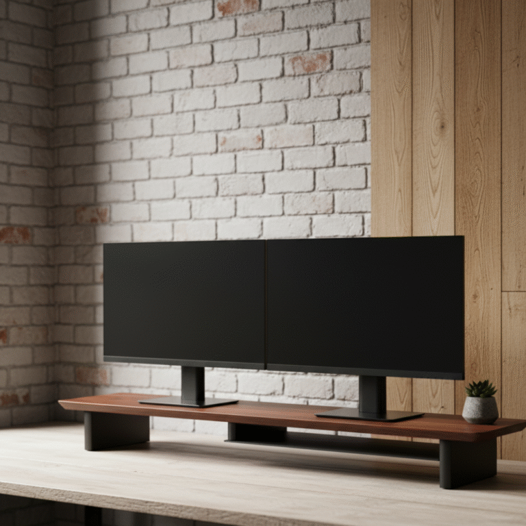 Upergo - Premium Walnut Dual Monitor Riser Stand (VD-42T) - Simplist Desk